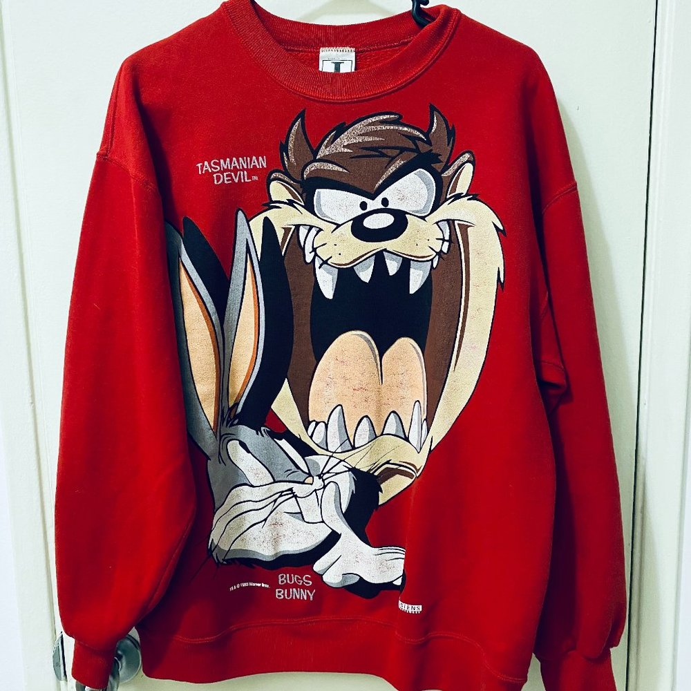 Vintage Looney Tunes Taz And Bugs Bunny Red Sweatshir… - Gem